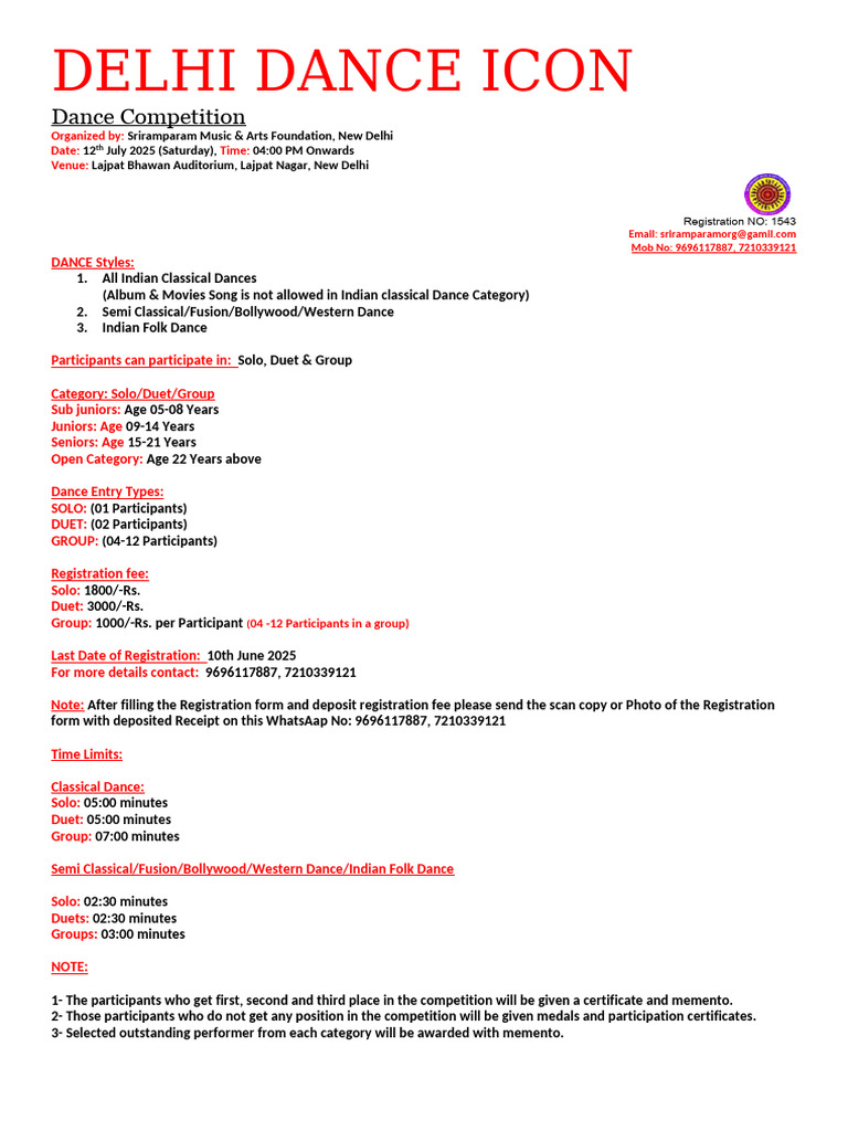 Delhi Dance Icon Competition 2025 | PDF