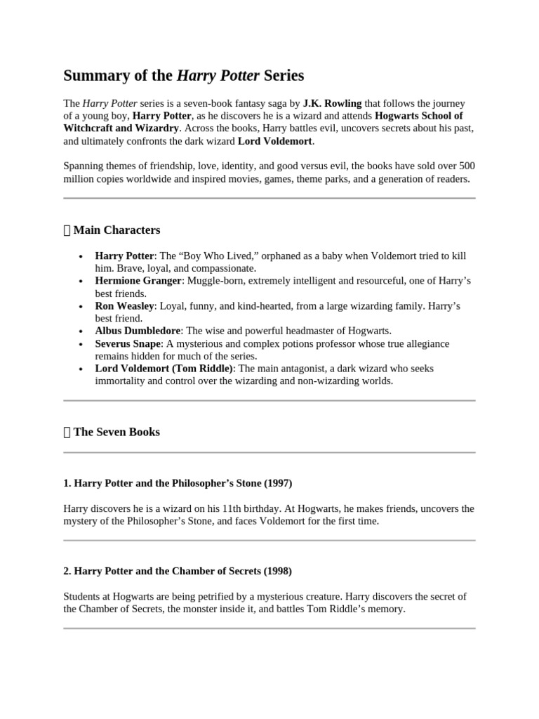 Overview of the Harry Potter Series | PDF | Mythography | Contemporary ...