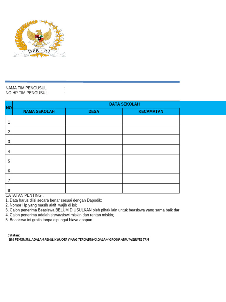 Formulir Beasiswa PIP Usulan TRH 2024-1 | PDF