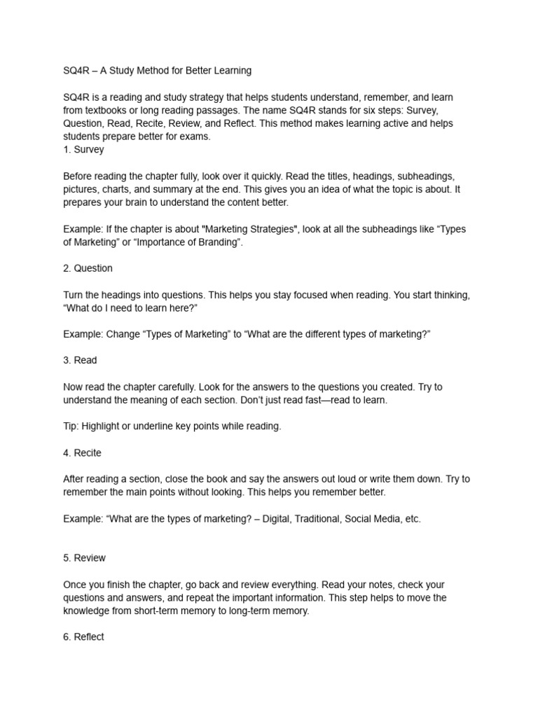 SQ4R - A Study Method For Better Learning | PDF