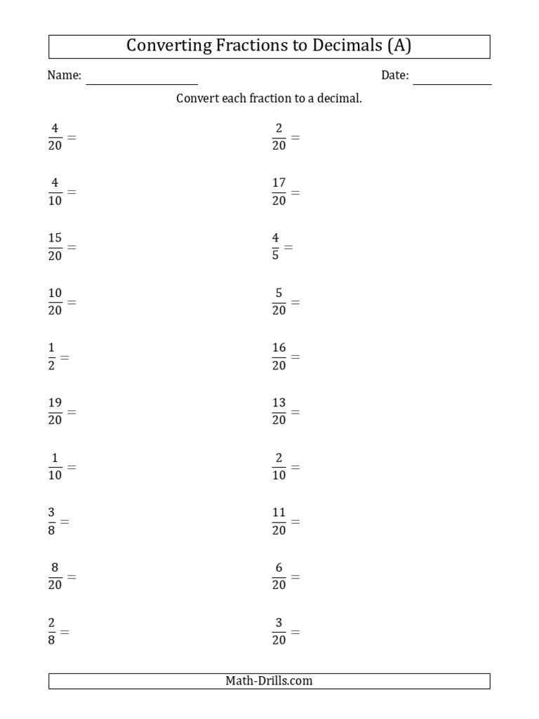 Decimals Worksheet - Converting Fractions To Terminating Decimals | PDF | Division (Mathematics ...