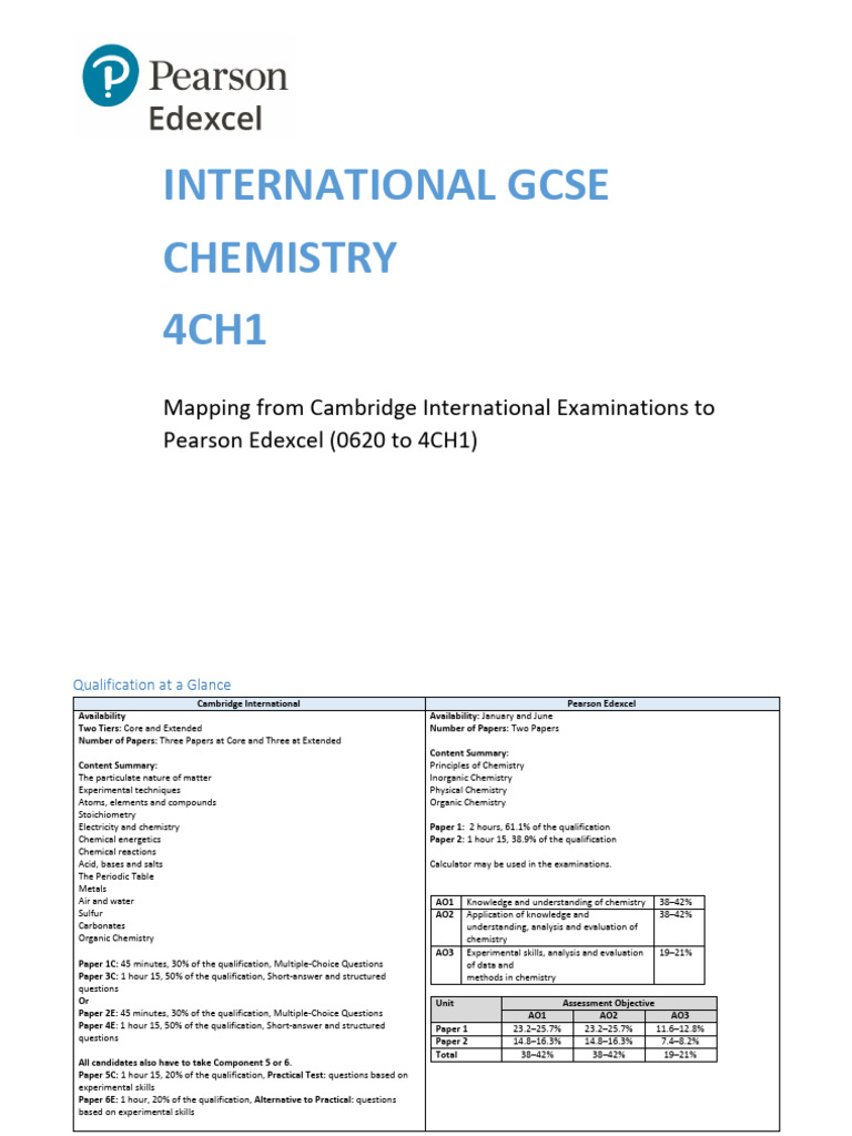 Cambridge.igcsE.chemistry.mapped.against.edexcel.ig Final | PDF ...