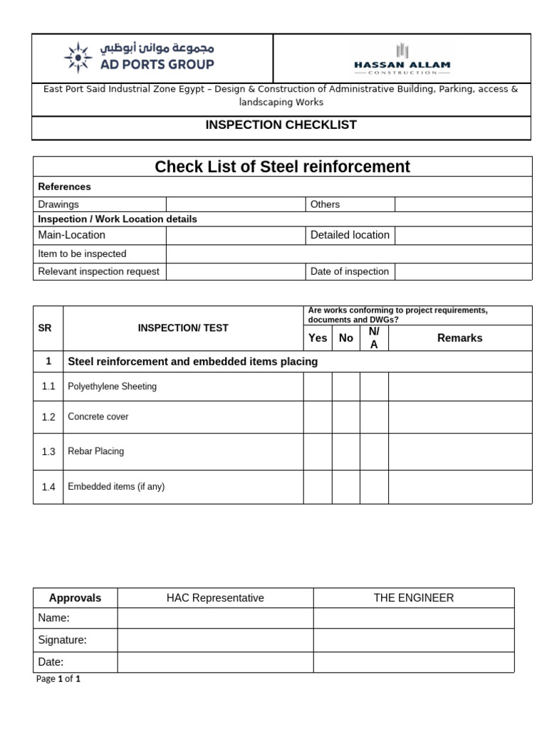 East Port Said Industrial Zone Inspection Checklist | PDF