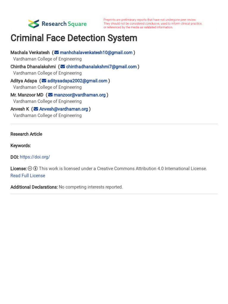 Criminal Face Detection System Overview | PDF | Statistical ...