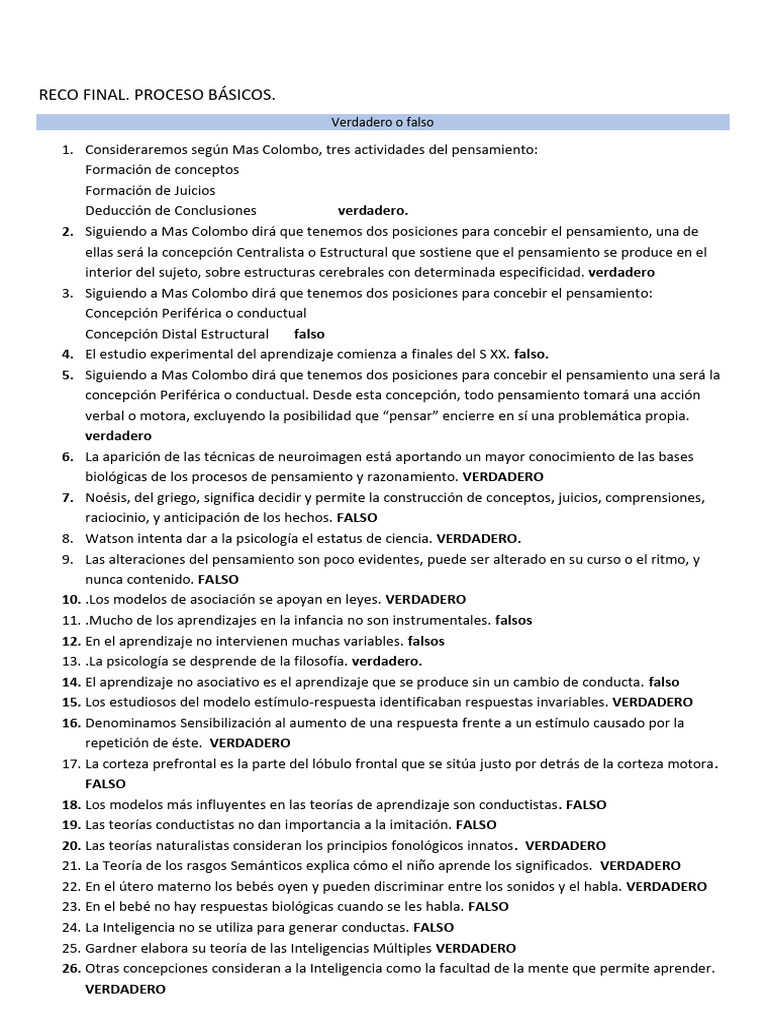 Reco Finalunificada Procesos Basicos | PDF | Aprendizaje | Pensamiento