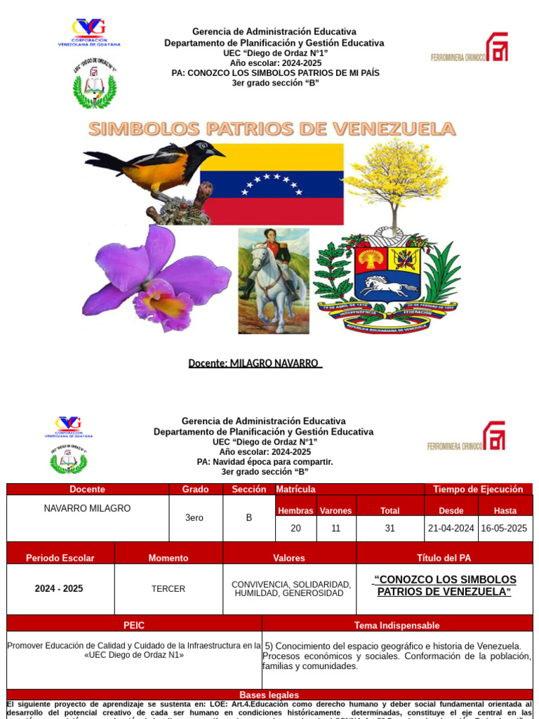 Conozco Los Simbolos Patrios de Venezuela 3B. CORREGIDO | PDF ...