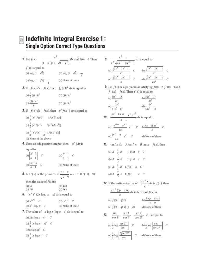 Indefinite Integral Exercises | PDF | Abstract Algebra | Discrete Mathematics