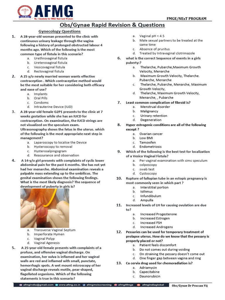 Afmg Obs Gyane Questions - 2024 | PDF | Gynaecology | Sexual Anatomy