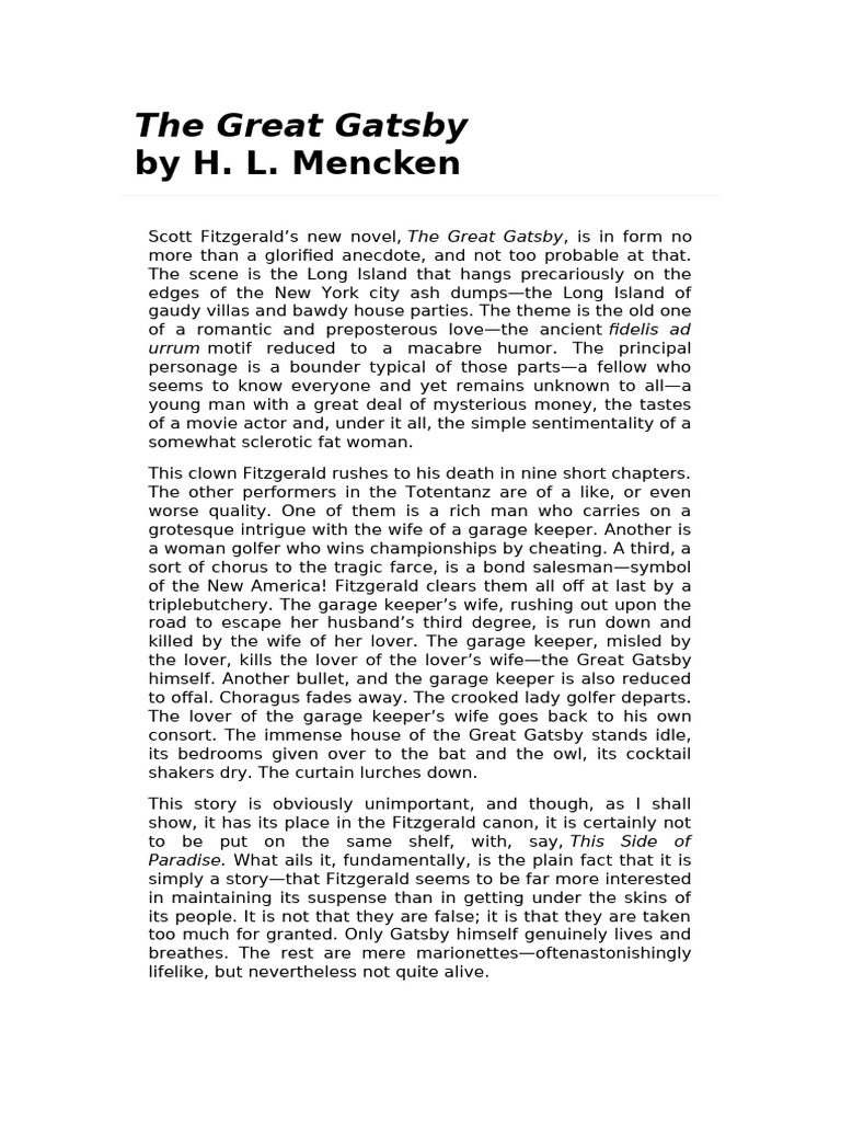 The Great Gatsby, by Lois Mencken | PDF | The Great Gatsby | Novels