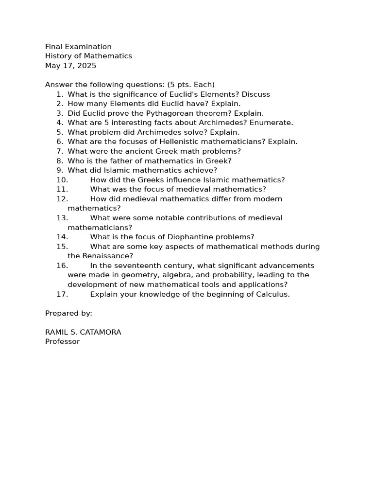 Final Exam History of Mathematics | PDF