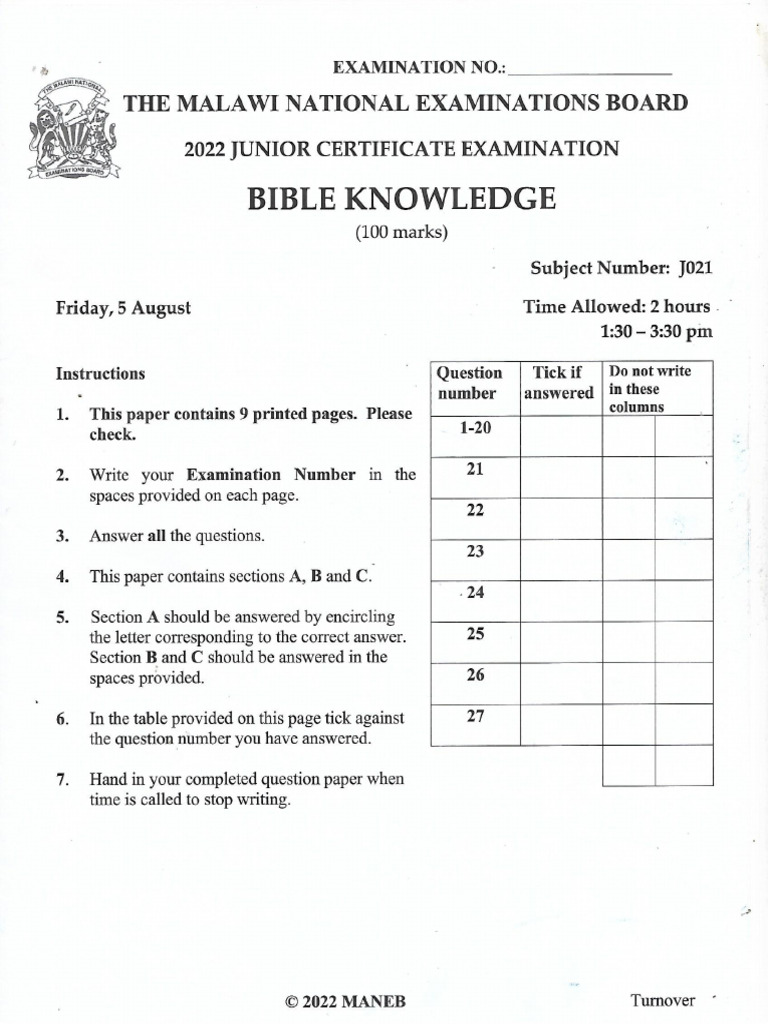 2022 BK JC Maneb Paper | PDF