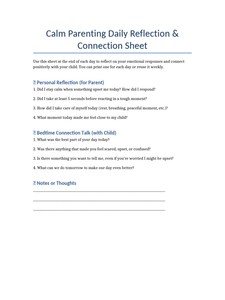 Calm Parenting Reflection Sheet | PDF