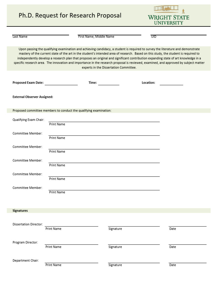 Ph.D. Qualifying Exam Proposal Form | PDF