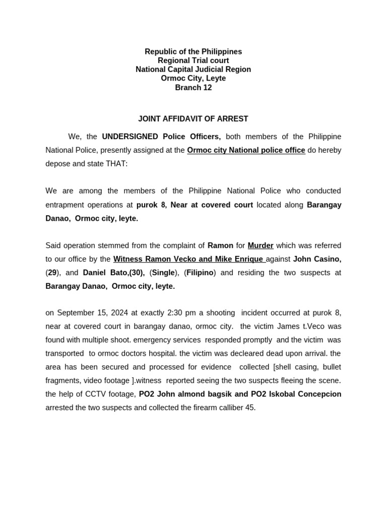 Affidavit of Arrest 093152 | PDF | Affidavit | Criminal Justice