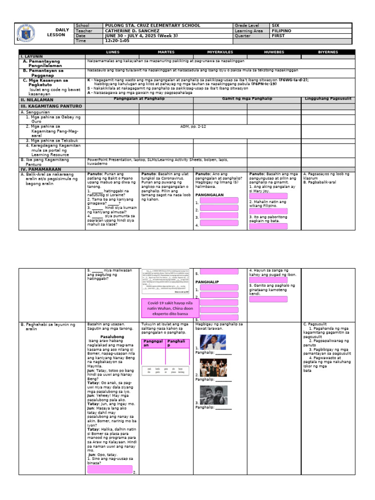 DLL Filipino Q1 W3 | PDF