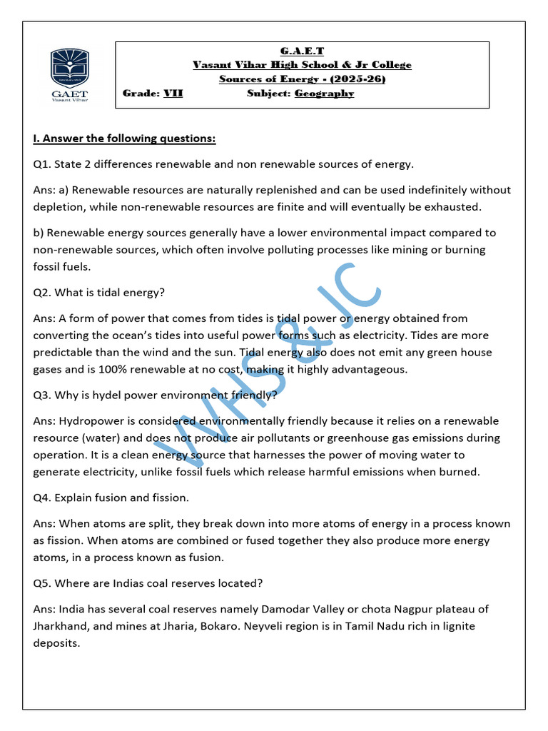 Geography - Sources of Energy Notes | PDF | Incandescent Light Bulb ...