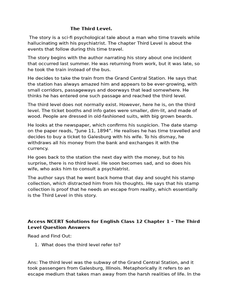 Third Level Class 12 Q.A | PDF | Psychology