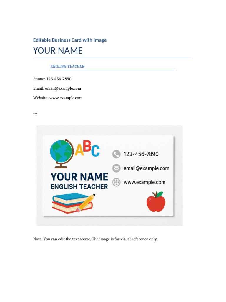 Editable Business Card With Image | PDF