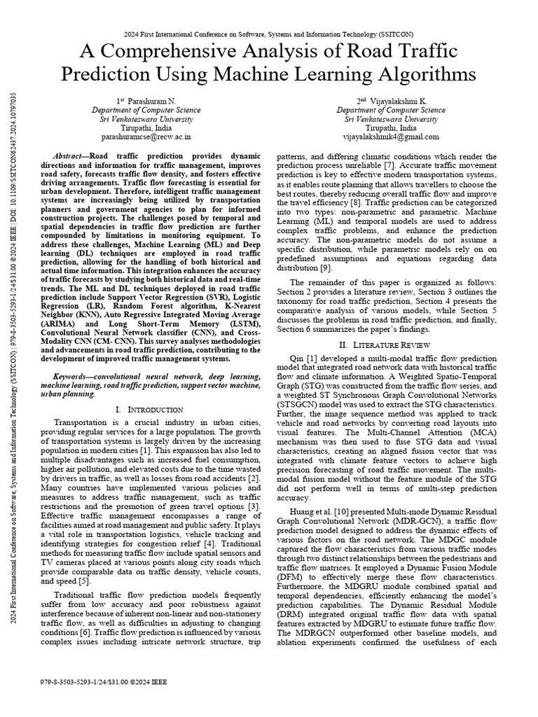 A Comprehensive Analysis of Road Traffic Prediction Using Machine Learning Algorithms-3 | PDF ...