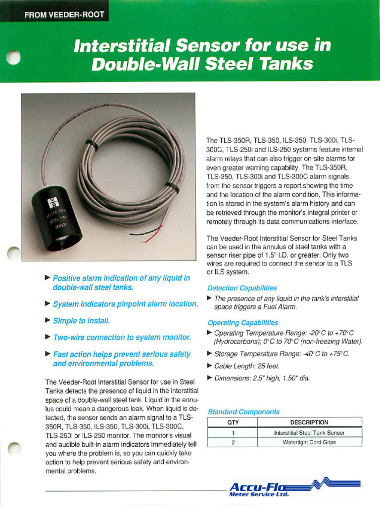 VEEDER-ROOT Interstitial Sensor Double-Wall Steel Tanks | PDF ...