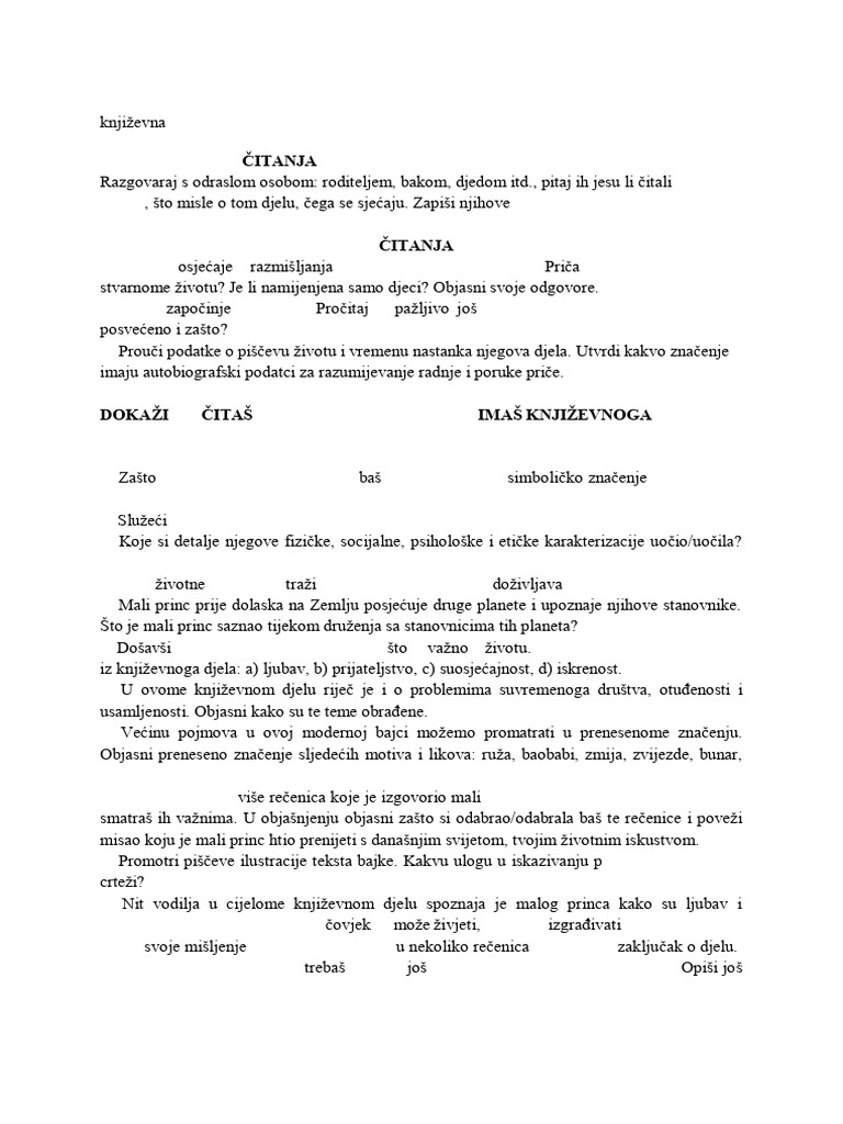 Antoine de Saint-Exupéry, Mali Princ - Zadatci | PDF