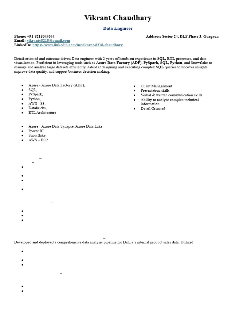 Vikrant Chaudhary - Resume 2025 | PDF | Apache Spark | Data