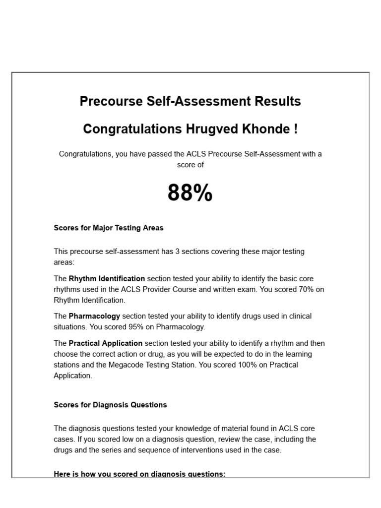AHA ELearning - ACLS Precourse Self-Assessment | PDF