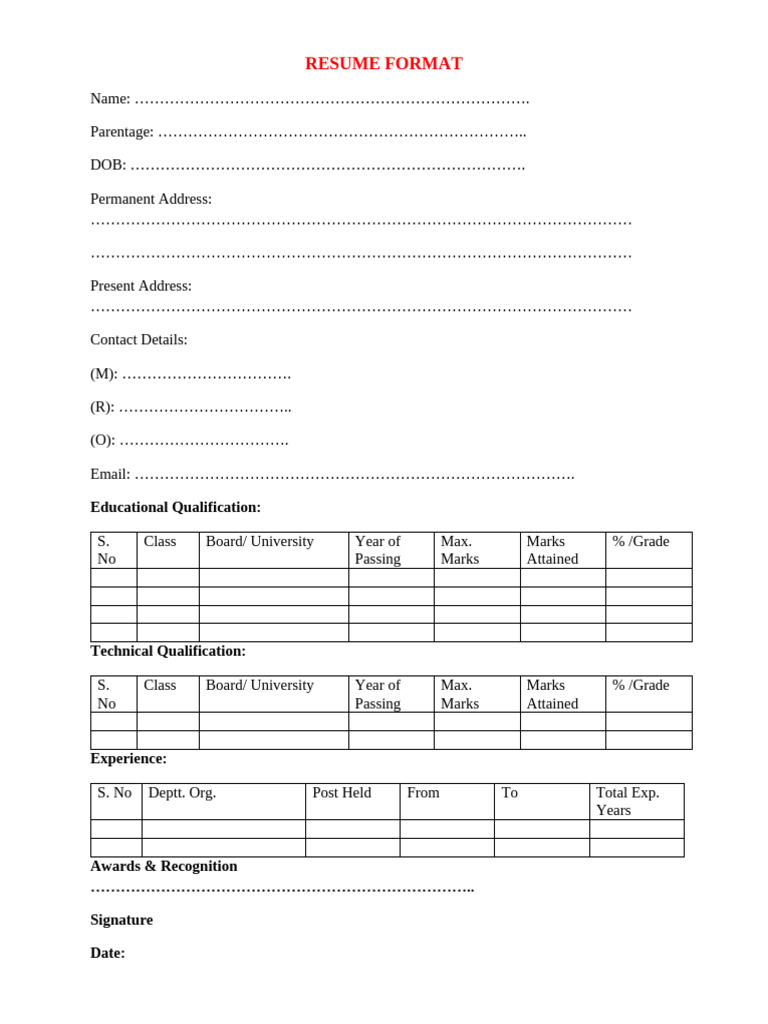 Resume Format Sem. 2nd Aec English | PDF