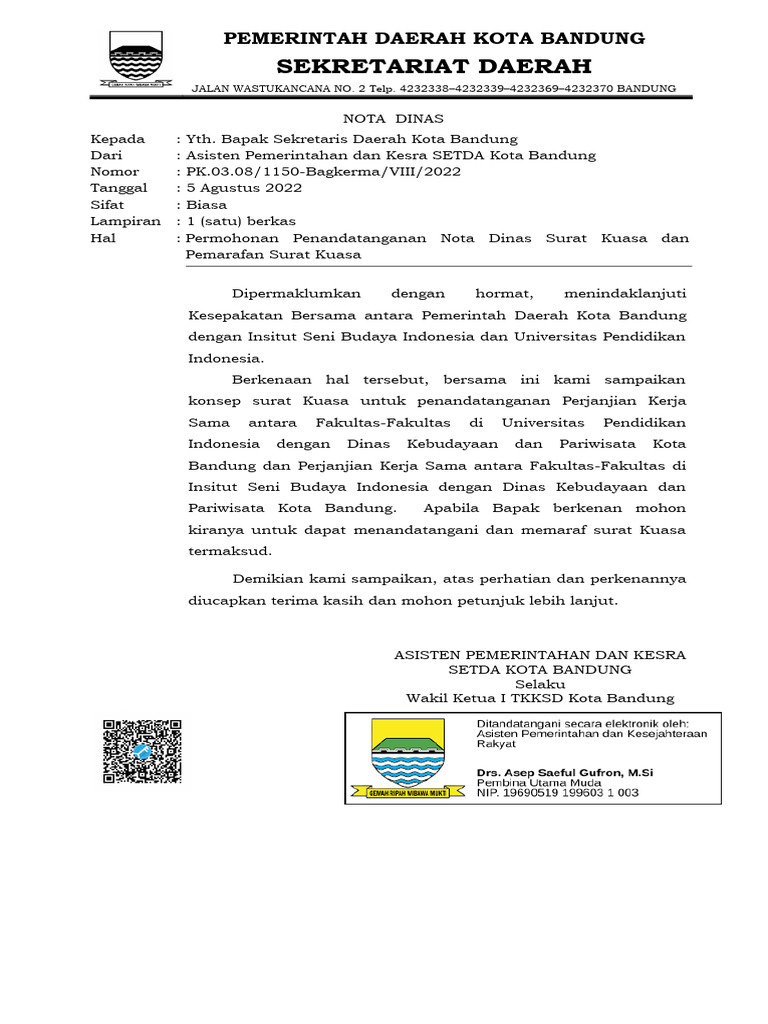 ND Pengantar Asisten (Surat Kuasa PKS Disbudpar & ISBI, UPI) | PDF