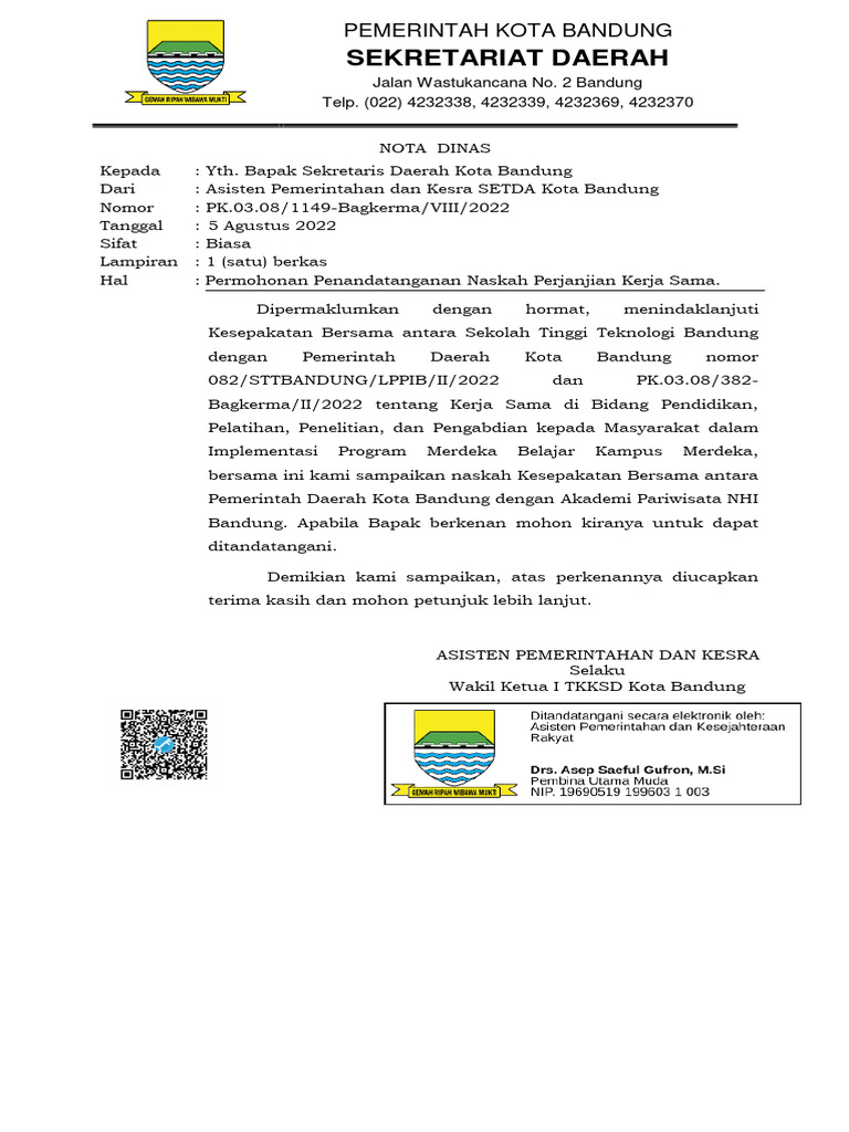 ND Pengantar Asisten (Naskah PKS STTB-SETDA) | PDF