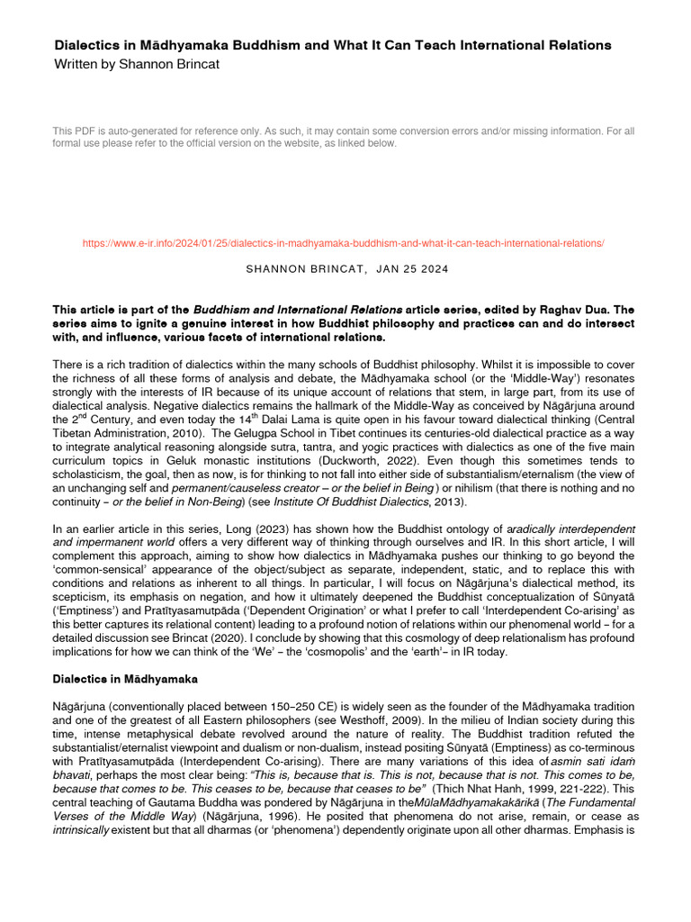 Dialectics in Madhyamaka Buddhism and What It Can Teach International ...