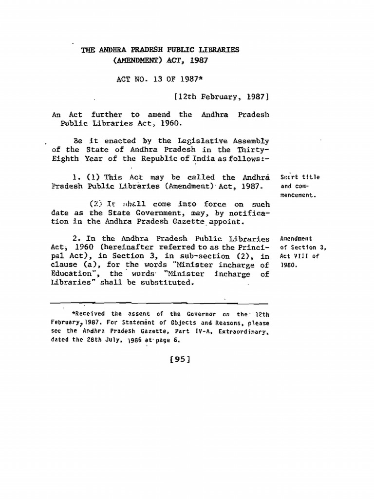 Andhra Pradesh Public Libraries Act 1987 | PDF | Organizational Structure