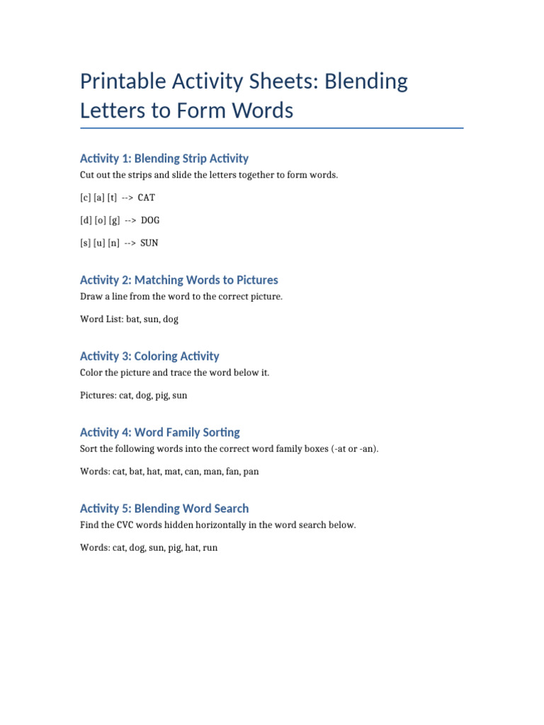 Blending Letters Activity Sheets | PDF