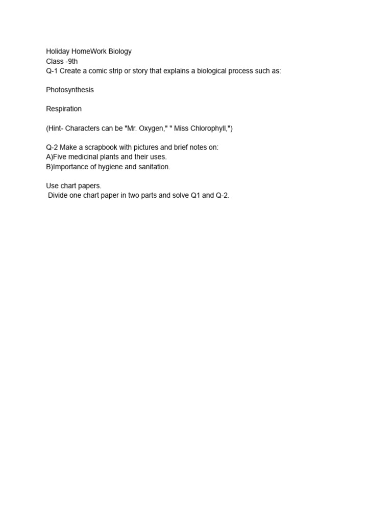 Class - 9th BIOLOGY Holiday Homework | PDF