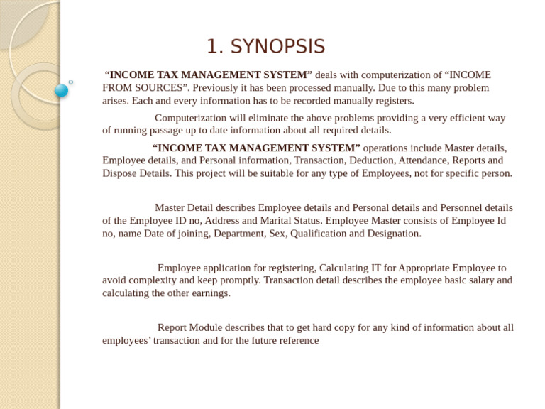 Synopsis: Income Tax Management System" | PDF