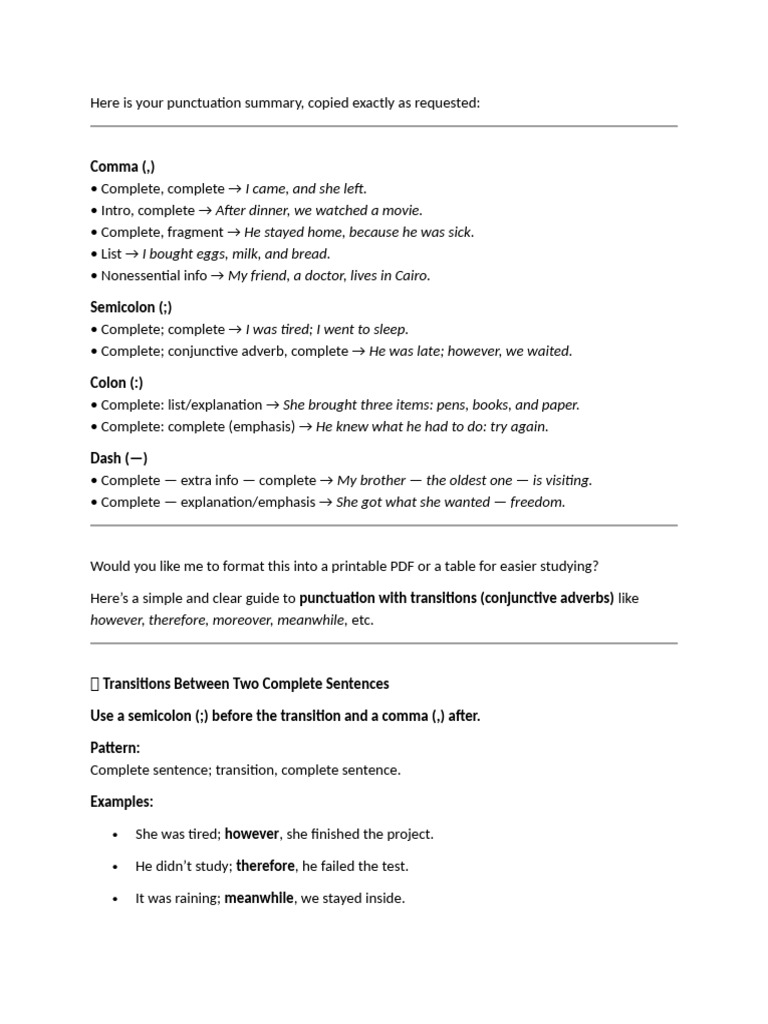 Here Is Your Punctuation Summary | PDF | Perfect (Grammar) | Comma
