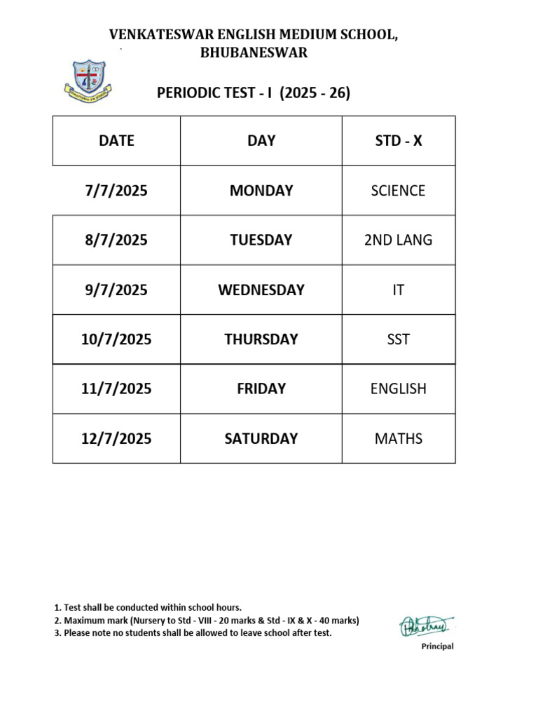PT-I (Time Table) (STD-X) | PDF