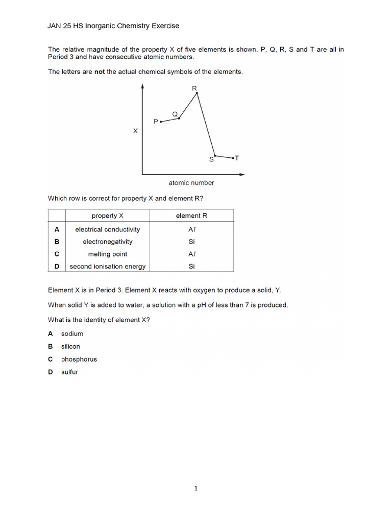 HS Inorganic Chemistry Exercises | PDF