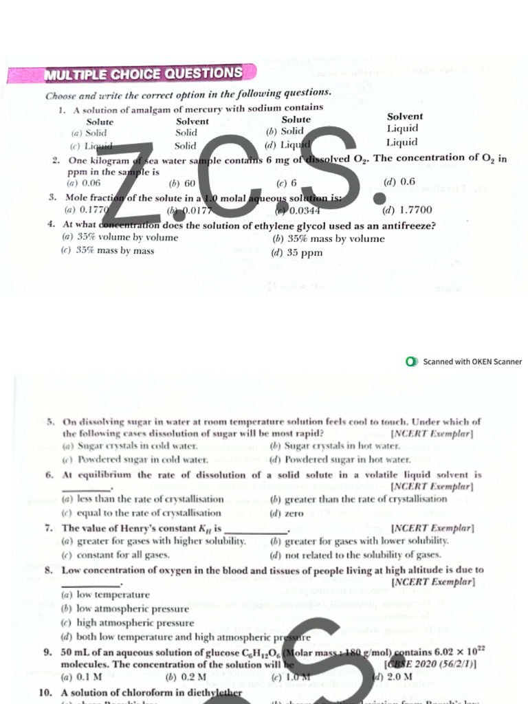 Chapter - 1 (Solution) - MCQ | PDF