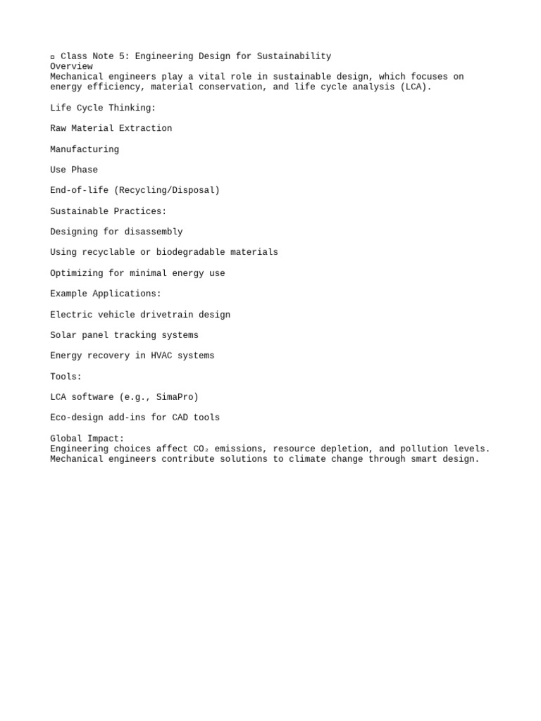 ? Class Note 5 Engineering Design | PDF