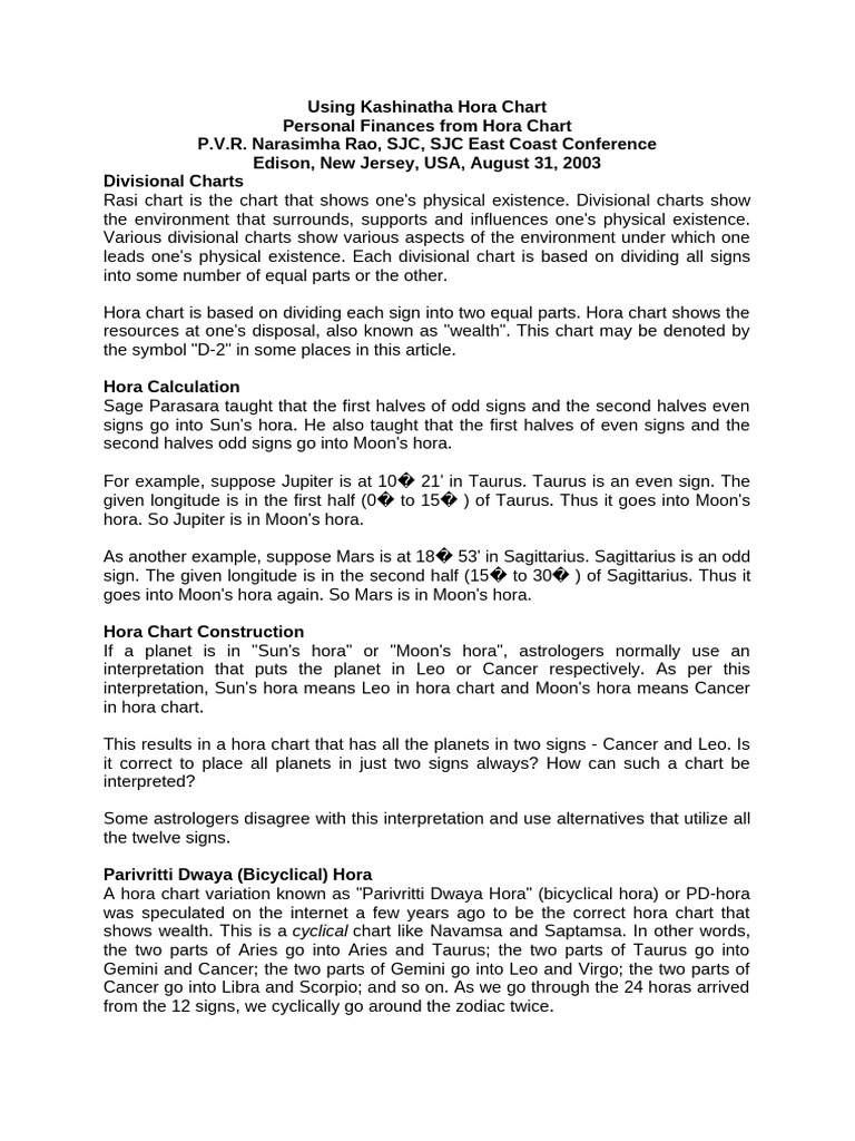 Using Kashinatha Hora Chart | PDF | Astrological Sign | Planets In ...