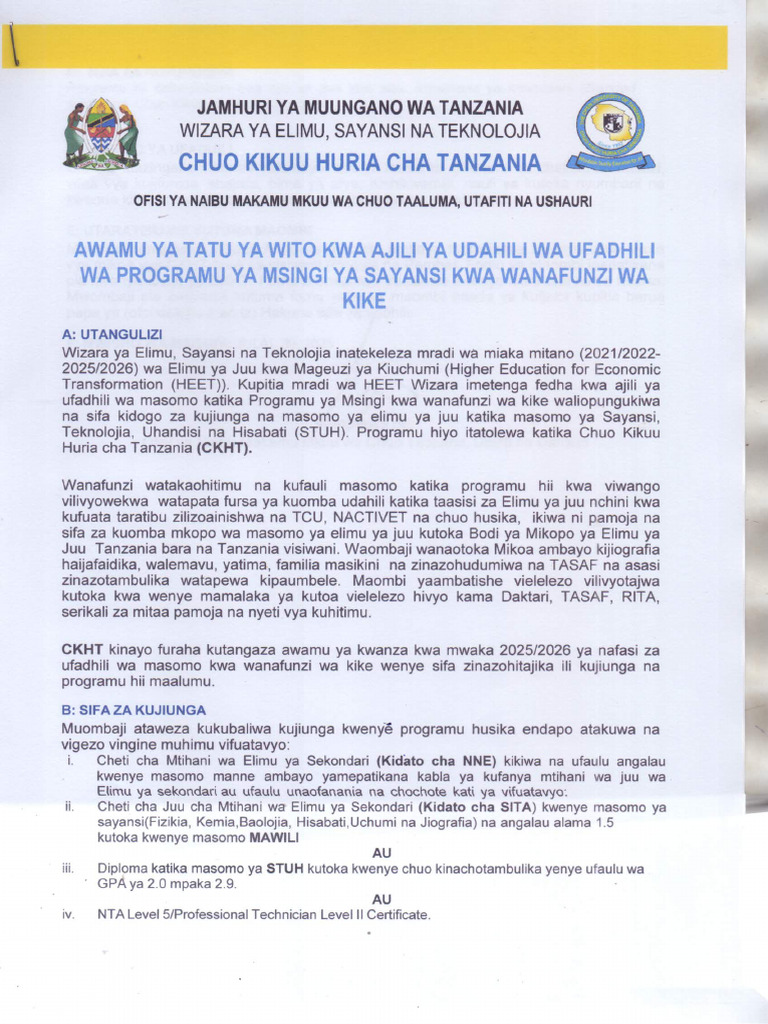 Tangazo La Ofp Kwa Wasichana Wanaosoma Sayansi | PDF