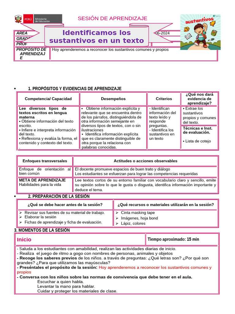 Sesiòn Los Sustantivos | PDF | Aprendizaje | Información