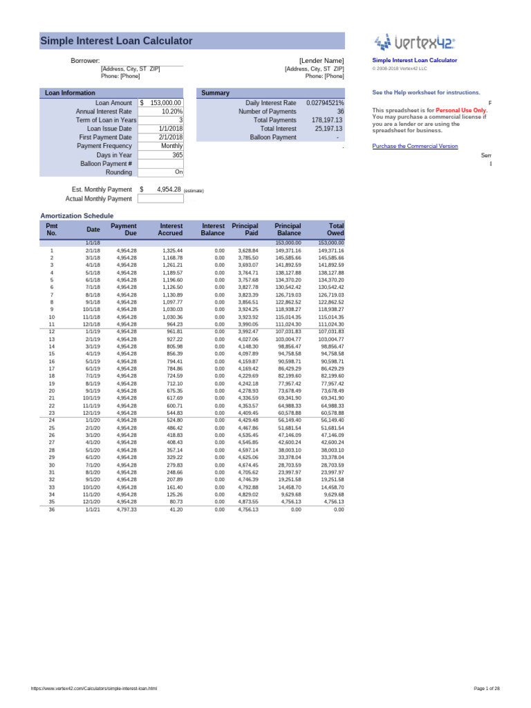 Simple Interest Loan Calculator | PDF | Interest | Loans