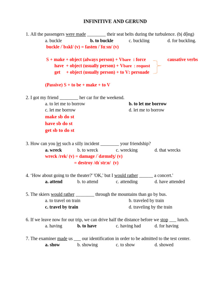 Answer Key - Infinitive Gerund MC | PDF | Linguistic Morphology | Semantic Units