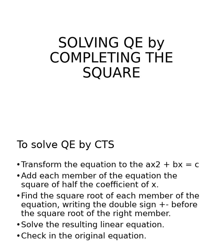 Solving Quadratic Equations by Completing the Square | PDF