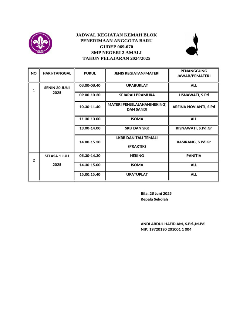 Jadwal Kegiatan Kemah Blok | PDF