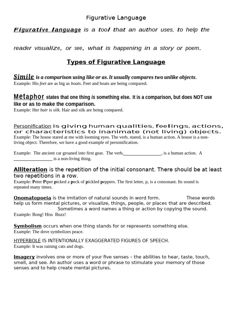 Figuative Language Packet 7th-Word | PDF