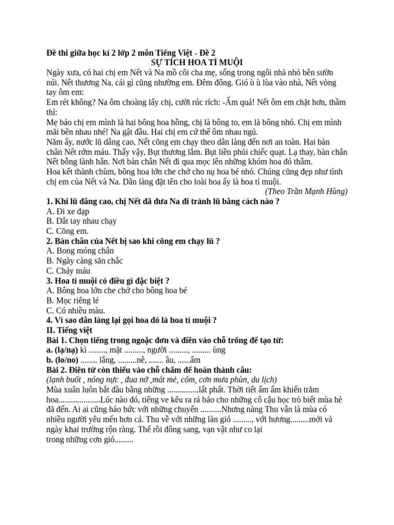 tv2 gk2 Đề 2 | PDF