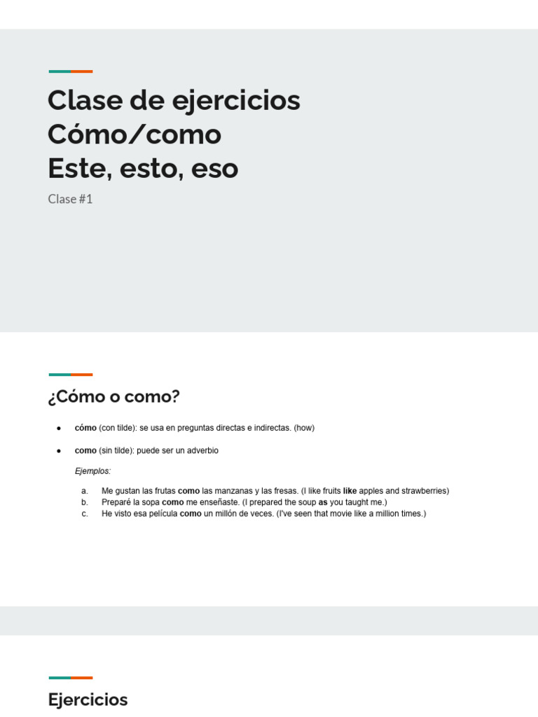 Uso de "como" y "esto/eso" | PDF
